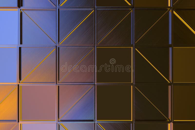 Wall of Brushed Metal Tiles with Diagonal Glowing Elements Stock ...