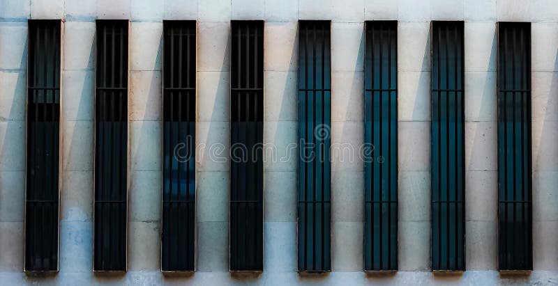 Wall of a Building with Eight Large Windows. Stock Image - Image of ...