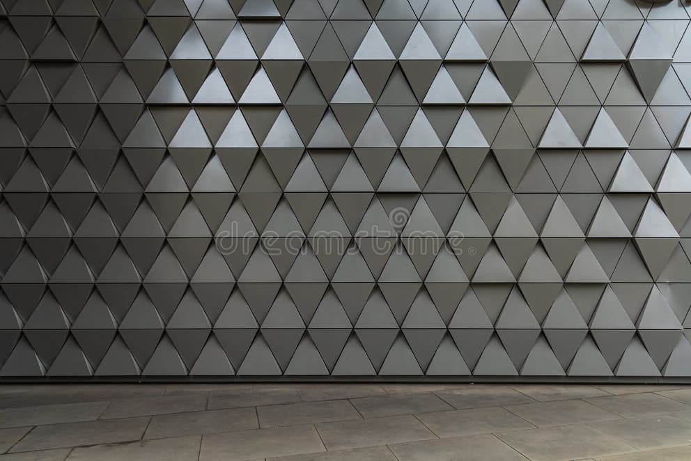 Wall of Building Full of Shiny Steel Grey Triangles Editorial Stock ...