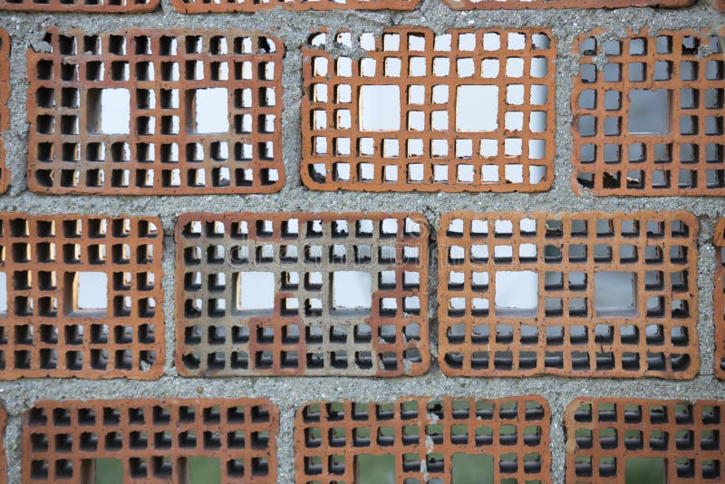 Wall Built of Perforated Bricks. the Holes are Plastered with Square ...