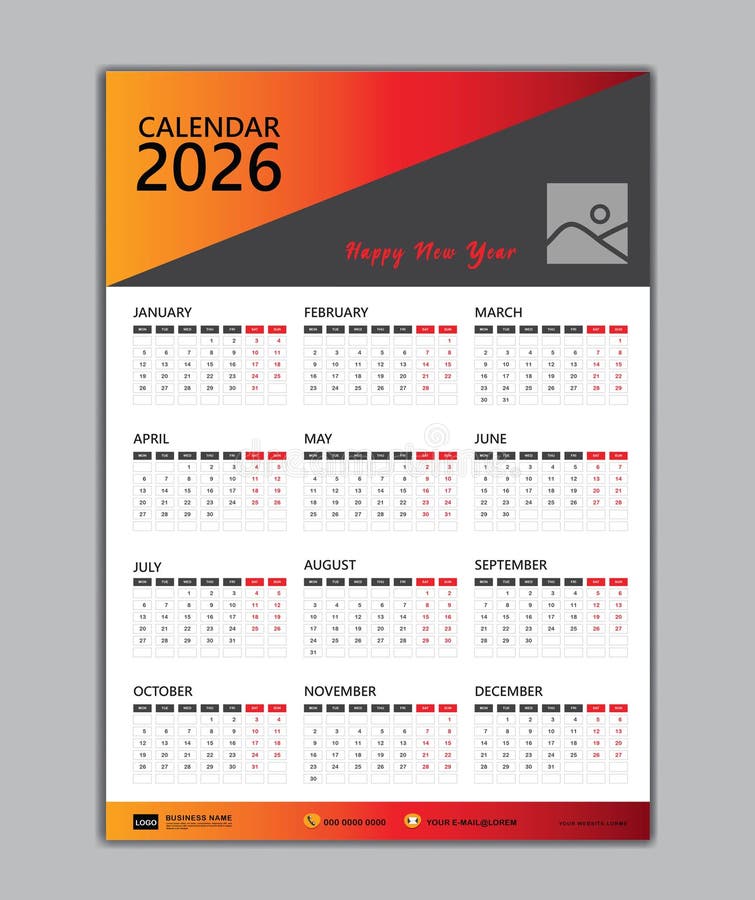 Wall Calendar 2026 Template, Week Starts on Monday, Set of 12 Months ... Wall Calendar 2026 Template, Week Starts on Monday, Set of 12 Months ...
