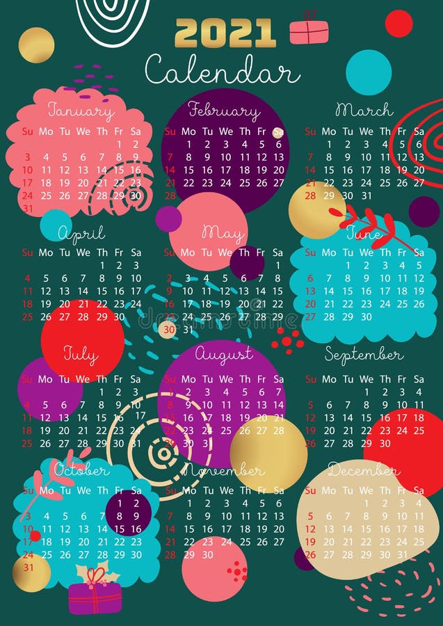 2021 Wall Calendar in Abstract Background. Printable Monthly Calendar ...