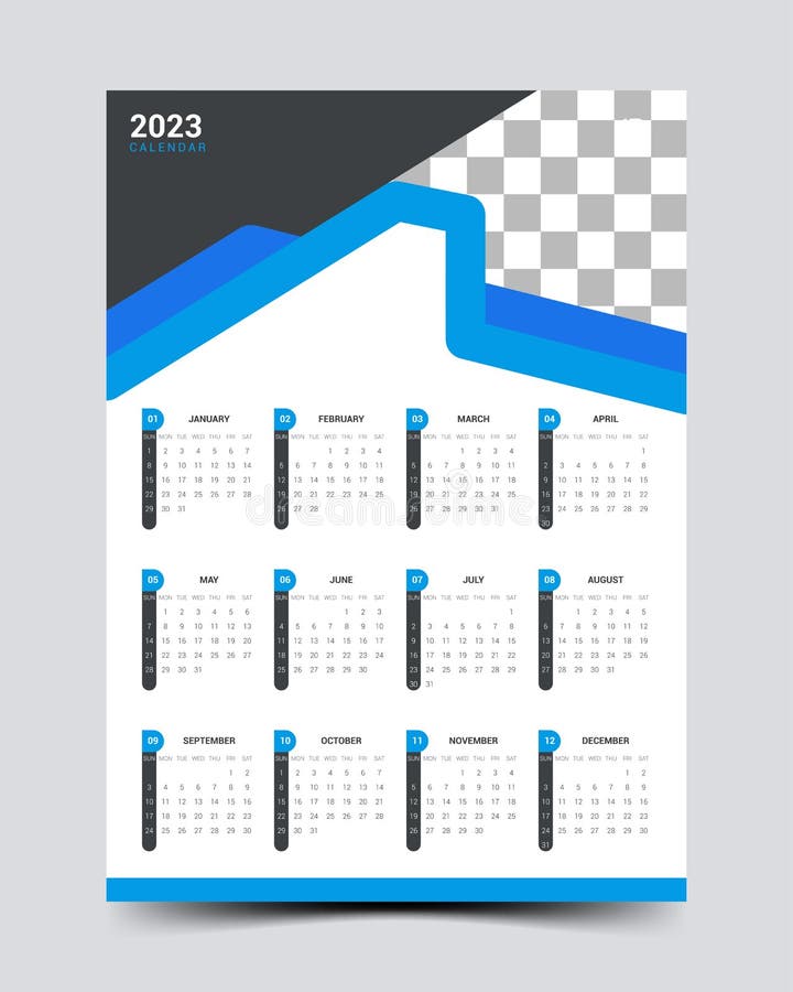 2023 Wall Calendar Design Template with Blue Shape Stock Vector ...