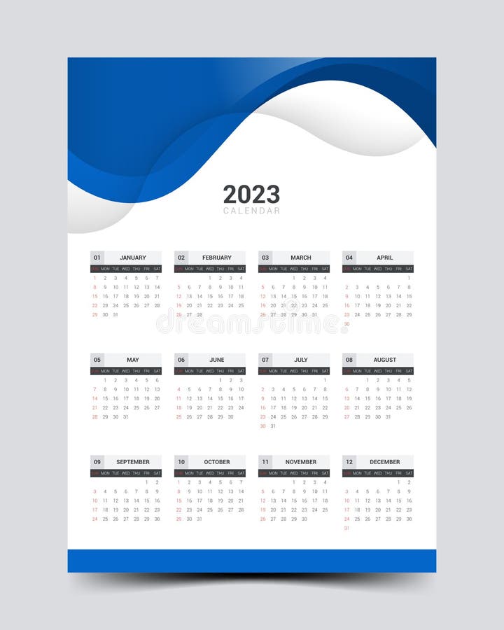 2023 Wall Calendar Design Template with Wave Shape Stock Vector ...