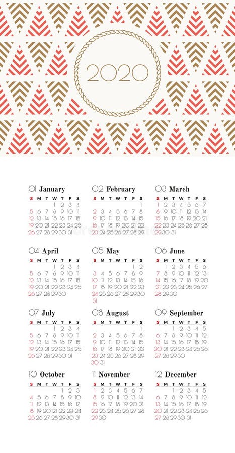 Wall Calendar 2020 Design Template with Winter Holidays Pattern. Stock ...