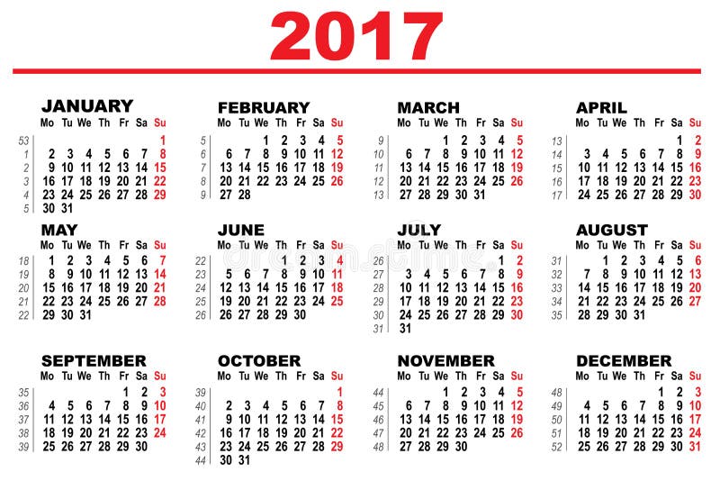 Wall Calendar 2017. First Day Monday Stock Vector - Illustration of ...