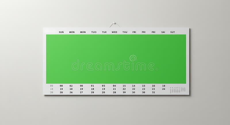 Calendar with Green Chroma Screen Hanging on Wall for Content Stock ...