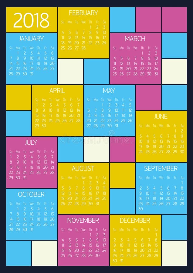 Wall Calendar 2018 - Metro Style Stock Vector - Illustration of blue ...