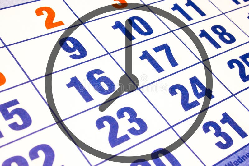 Wall Calendar Calendar with the Number of Days and Clock Close Up Stock ...