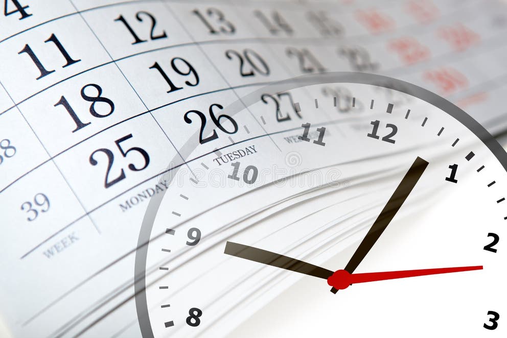 Wall Calendar with the Number of Days and Clock Stock Photo - Image of ...