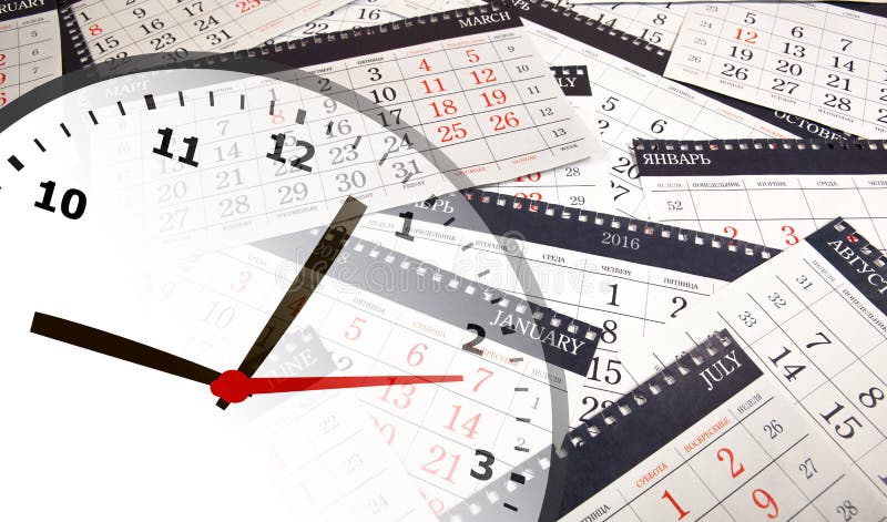 Wall Calendar with the Number of Days and Clock Stock Illustration ...