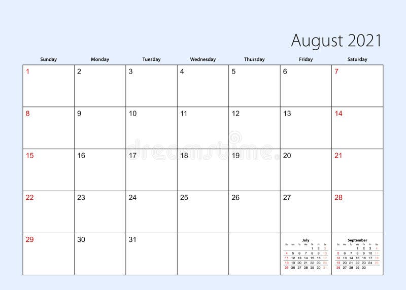 August 2021 Colorful Wall Calendar, Week Starts on Monday Stock Vector ...