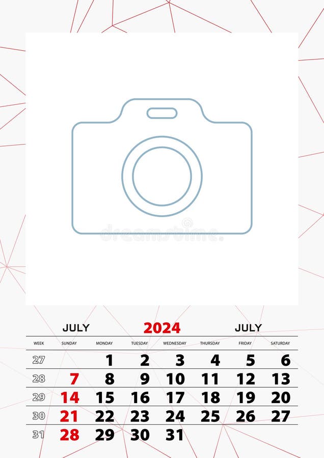 Wall Calendar Planner Template for July 2024, Week Starts on Sunday ...