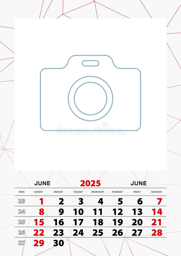 Wall Calendar Planner Template for June 2025, Week Starts on Sunday ...