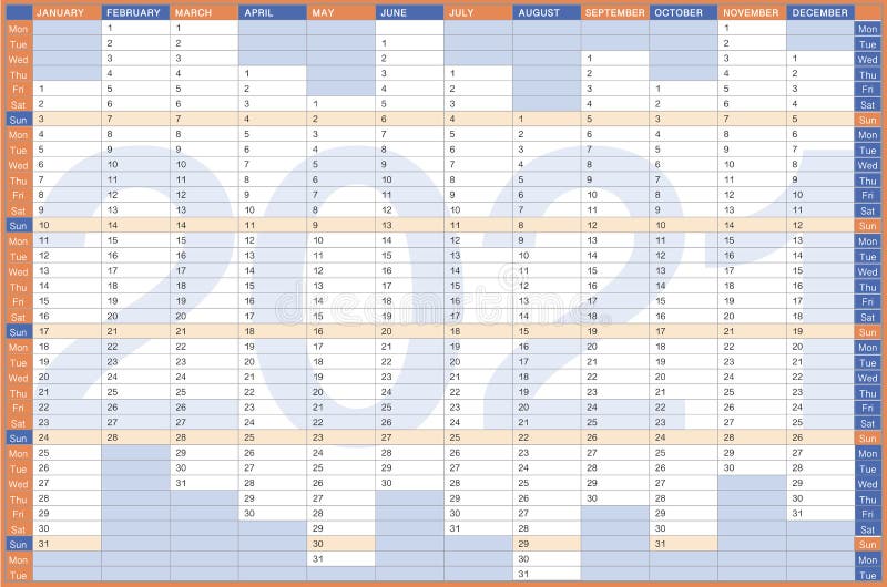 Wall Calendar 2021 Single Page with Vertical Columns and Days on the ...