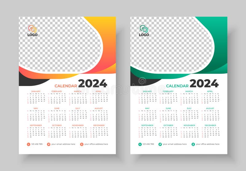 2024 Wall Calendar Template One Page Design, Week Start Sunday, Simple ...