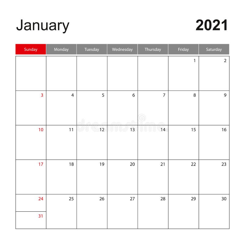 Wall Calendar Template for January 2021. Holiday and Event Planner ...