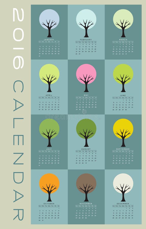 2016 Wall Calendar with Trees Stock Vector - Illustration of design ...