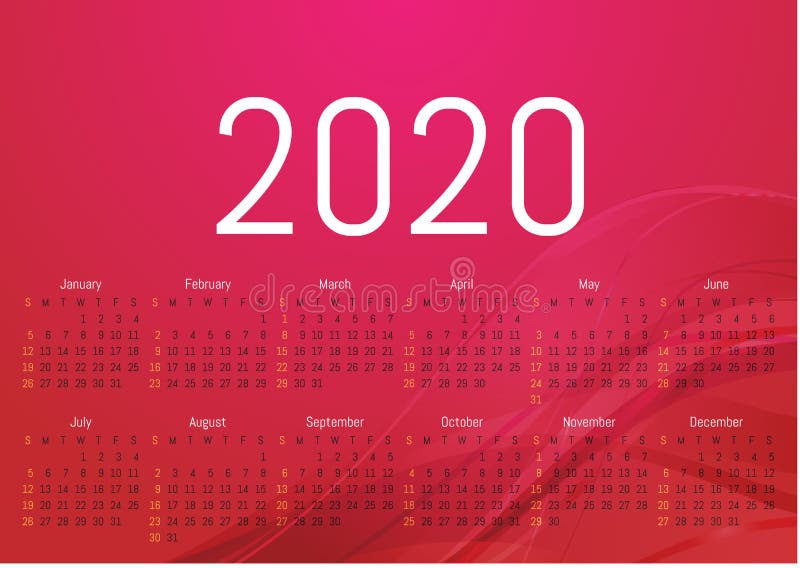 2020 Wall Calendar. Vector Design Stock Vector - Illustration of simple ...