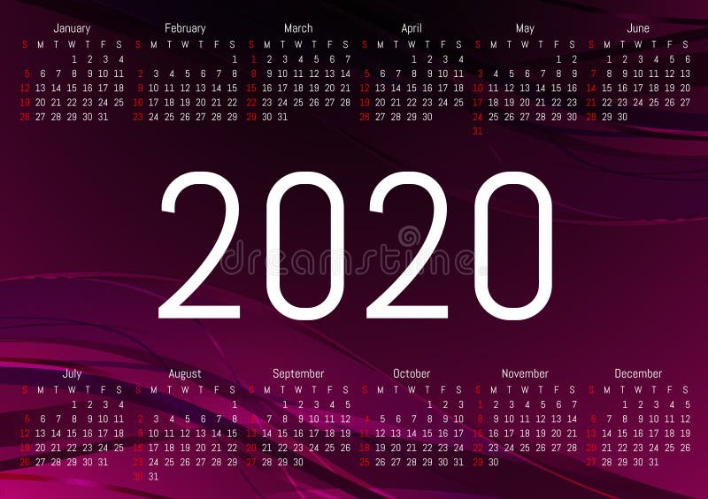 2020 Wall Calendar. Vector Design Stock Vector - Illustration of pink ...