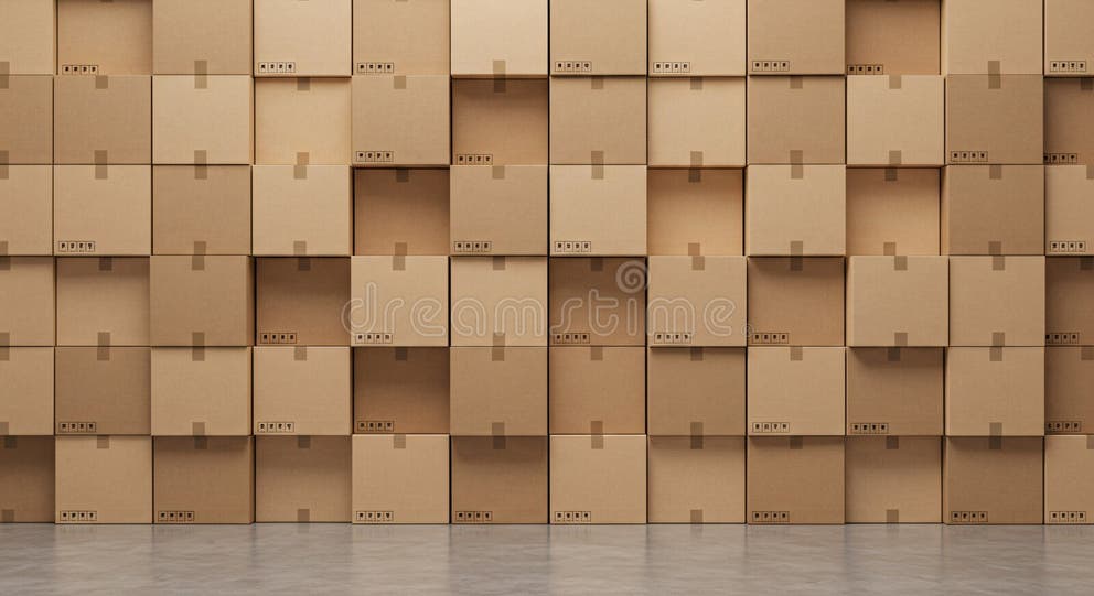 Wall of Cardboard Boxes in Warehouse Storage Ready for Shipping Stock ...