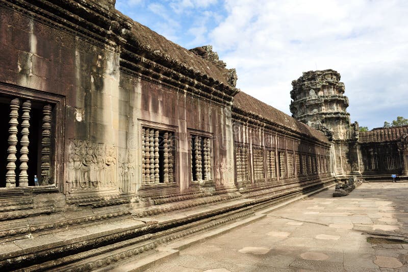 Wall with Carvings at Angkor Wat Temple Stock Photo - Image of wall ...