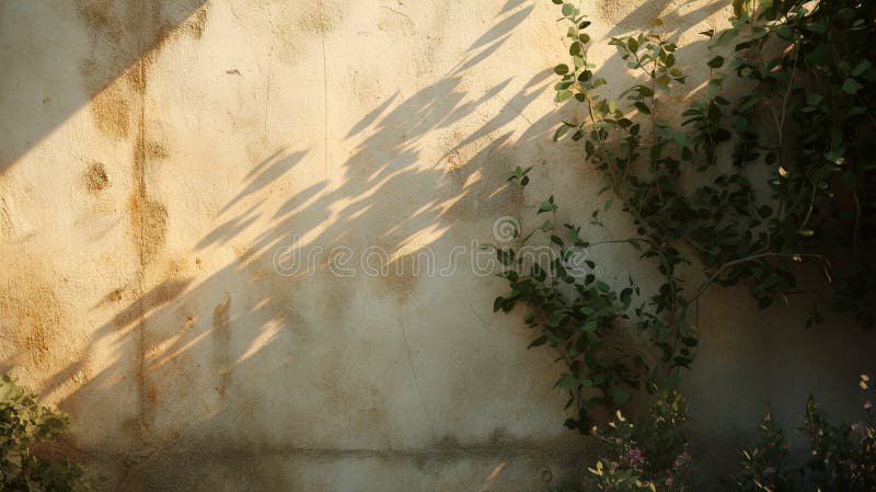 Sunlight Shadows on a Wall with Vines Stock Illustration - Illustration ...