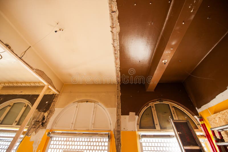 Wall and Ceiling Renovation in Progress.. Stock Image - Image of ...