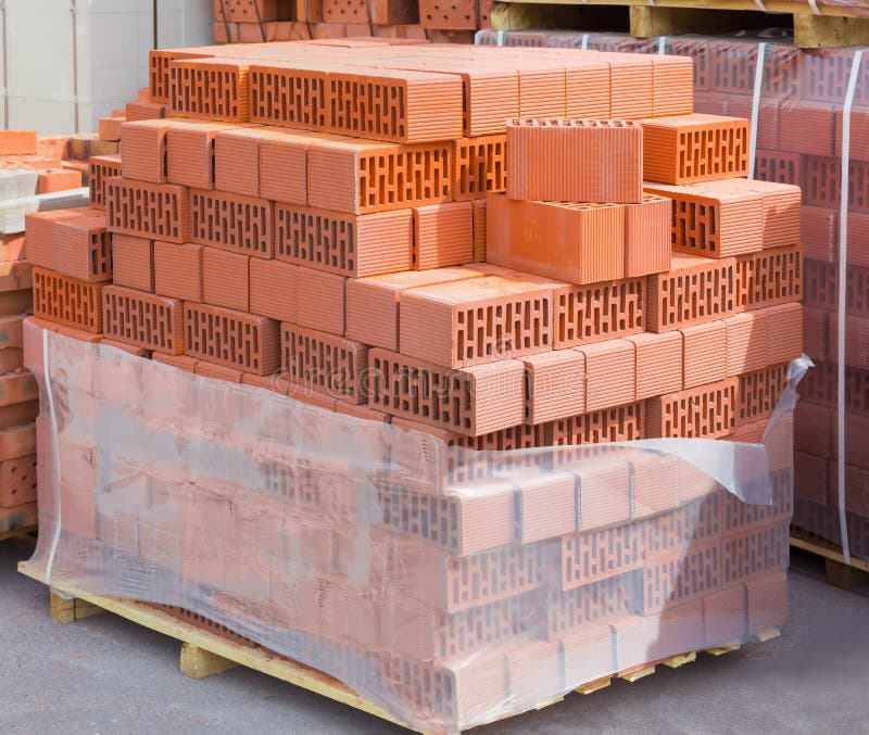 Wall Ceramic Perforated Blocks of Red Bricks on a Pallet Stock Photo ...
