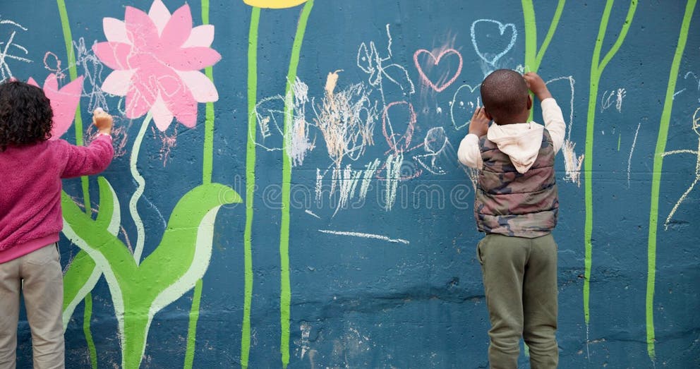Wall, Children and Drawing with Chalk for Education, Cognitive ...