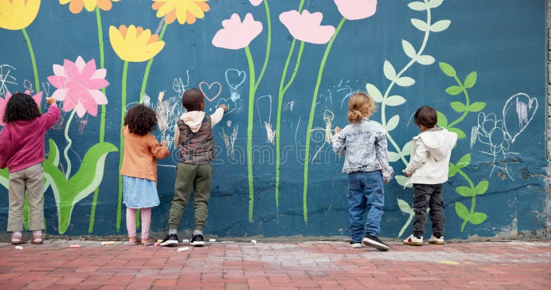 Wall, Children and Writing with Chalk for Education, Cognitive ...