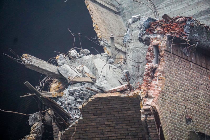 Demolition of Church with Falling Rubble and Dust Stock Photo - Image ...