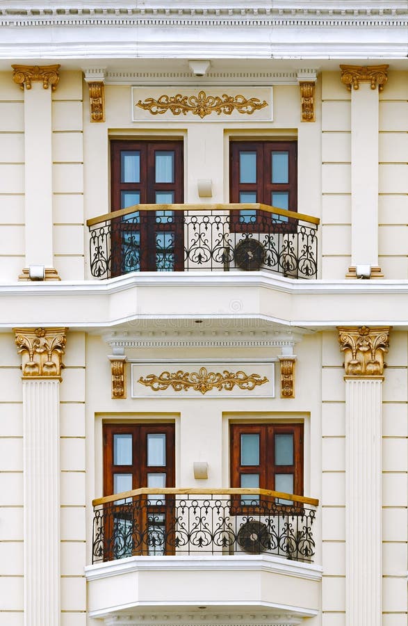 Wall Classic Building, Balcony and Windows. Stock Image - Image of ...