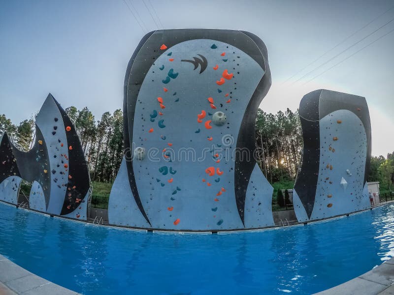 Wall Climbing Over Deep Pool at National Center in Charlotte Stock ...