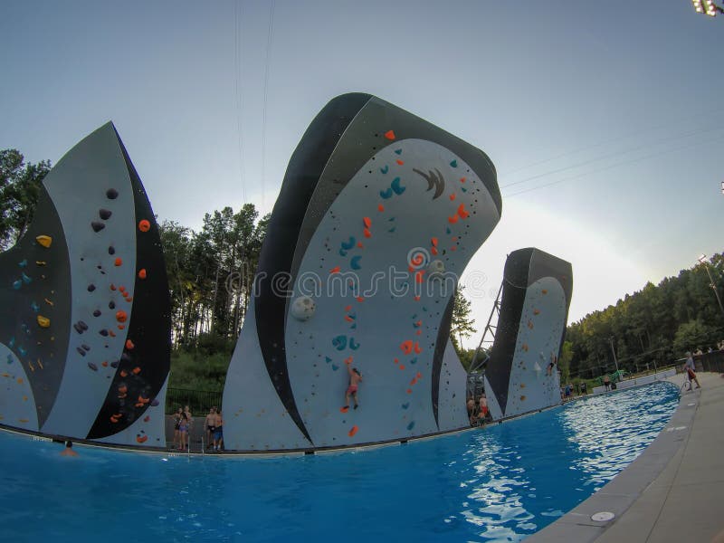 Wall Climbing Over Pool at the Park Editorial Stock Image - Image of ...