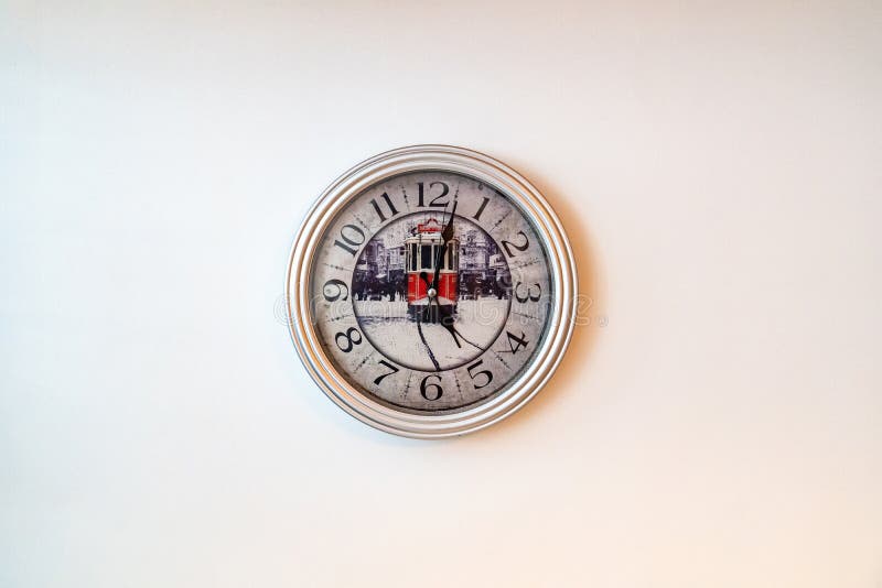 Wall Clock with Arabic Numerals White Dial Stock Image - Image of ...