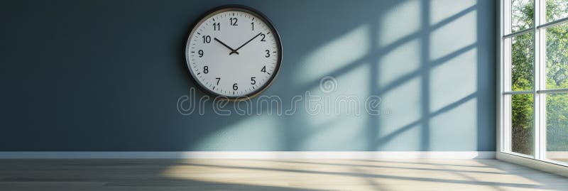 Wall Clock on Blue Wall with Sun-dappled Shadows Stock Illustration ...