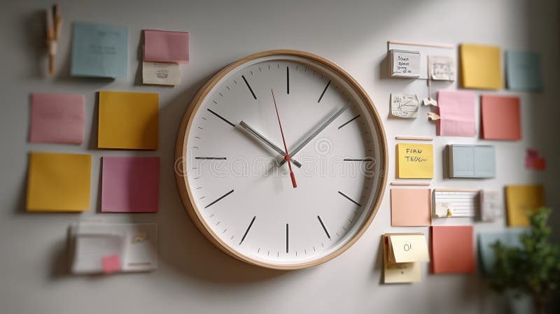 Wall Clock and Colorful Sticky Notes Stock Illustration - Illustration ...