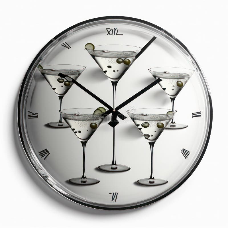 Wall Clock Dial with Martini Glasses . Stock Illustration ...
