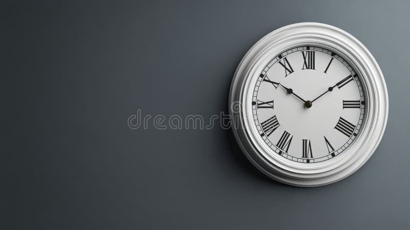 Wall Clock Displaying Time with Roman Numerals Against a Black ...