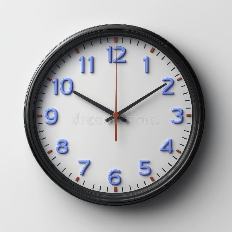 Wall Clock Showing Time with Blue Numbers and a Black Frame in a Modern ...