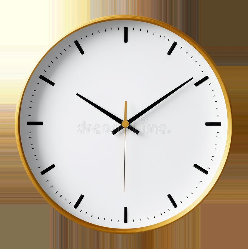 Wall Clock with Gold Rim and Minimalist Design Stock Photo - Image of ...
