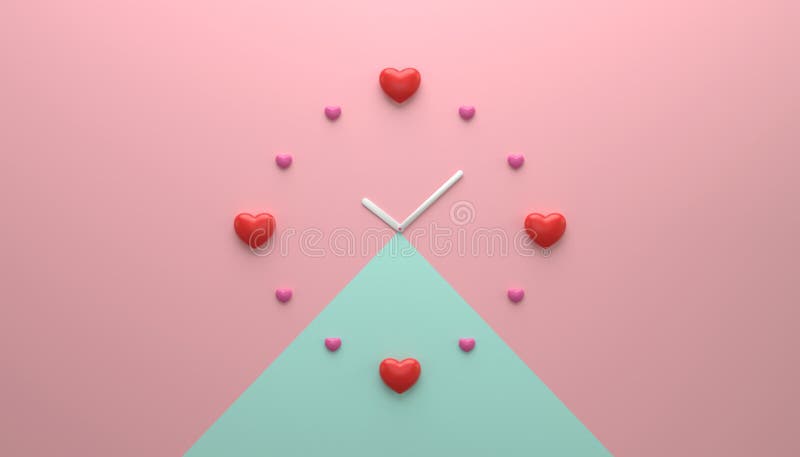 Wall Clock with Heart Shape As Hour Mark 3D Render Illustration Stock ...