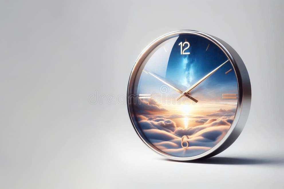 Wall Clock with a Landscape of Clouds and a Sunset Inside the Dial ...