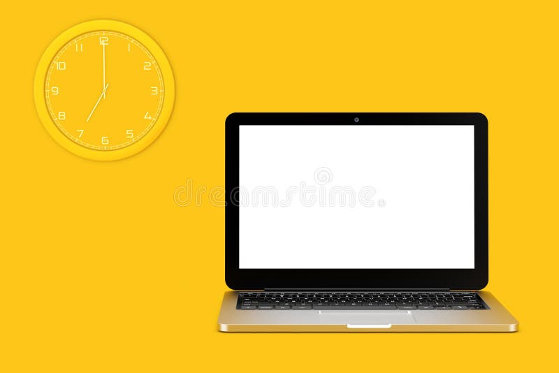 Wall CLock and Laptop Computer with Blank Screen for Your Design. 3d ...