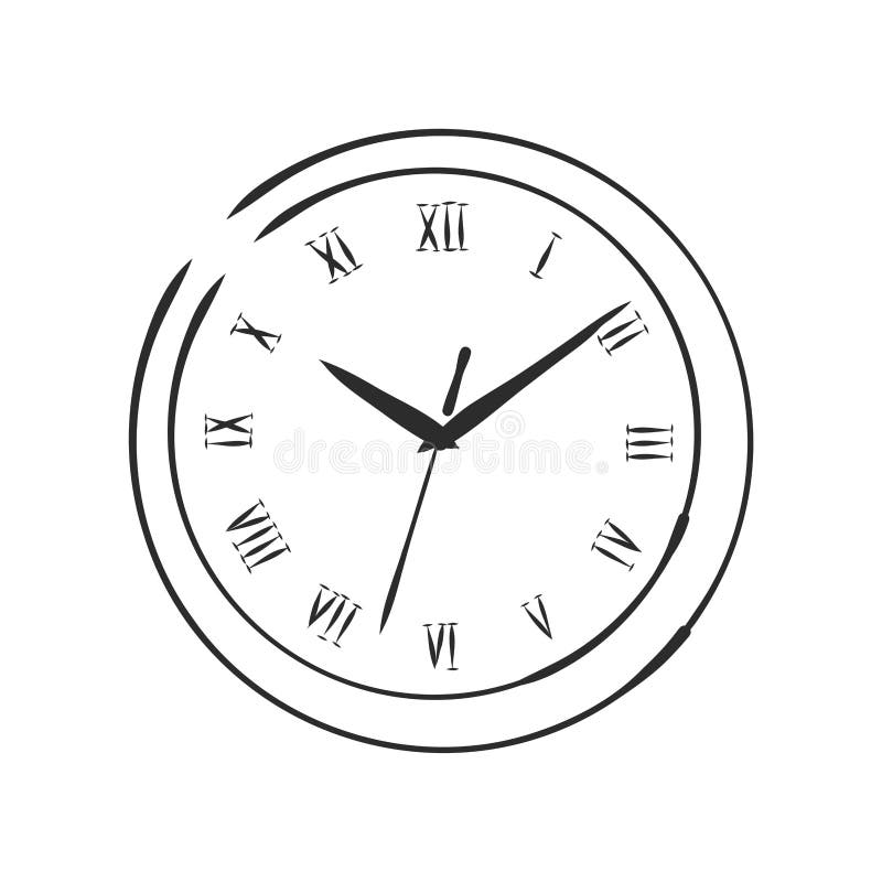 Wall Clock in a Line Drawn Style on a White Background, Wall Clock ...