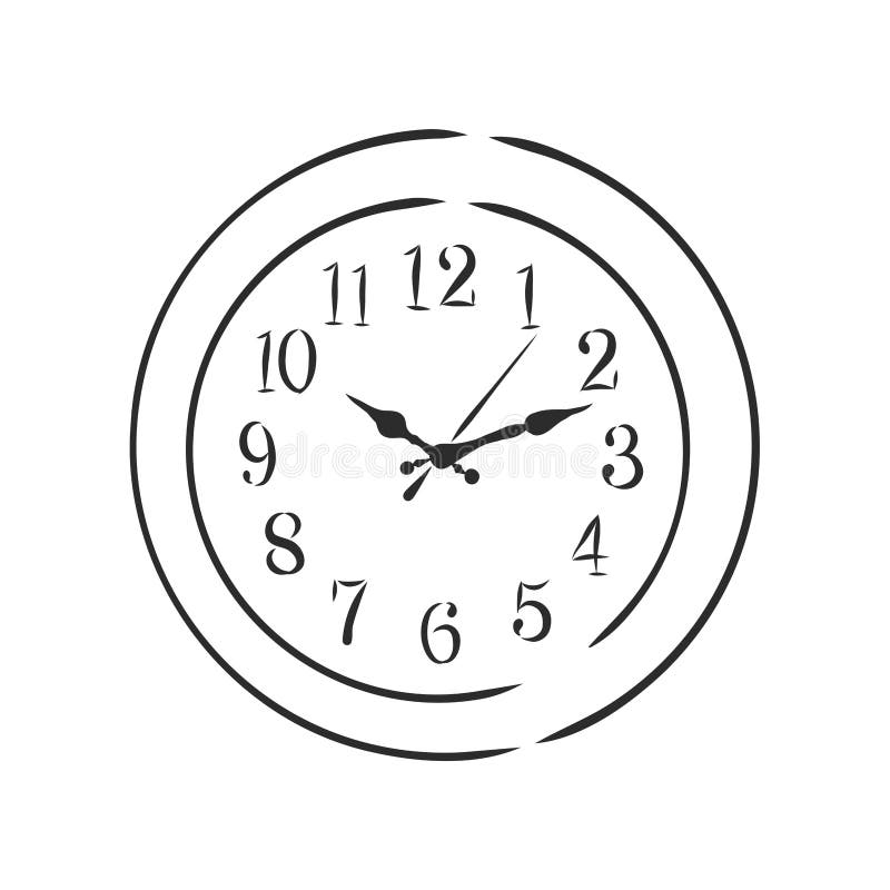 Wall Clock in a Line Drawn Style on a White Background, Wall Clock ...