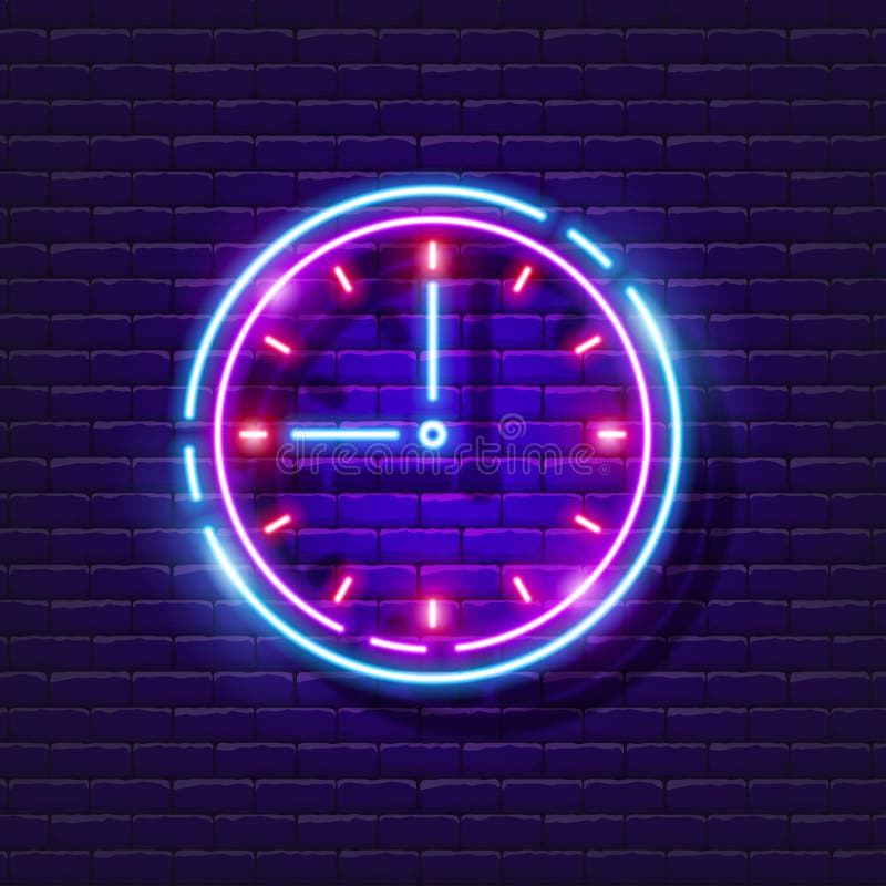 Wall Clock Neon Sign. the Dial is a Luminous Icon. Vector Illustration ...