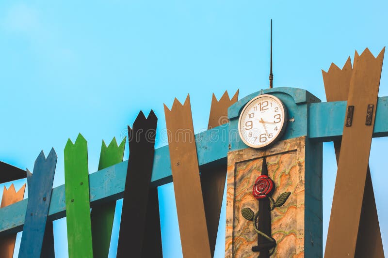 Wall Clock on the Public Park. Modern Exterior Decoration on Public ...