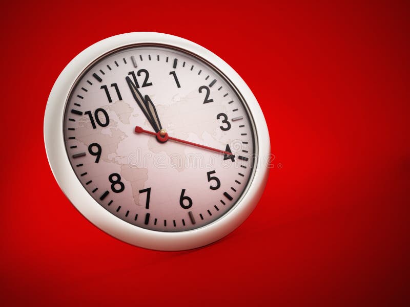 Wall Clock on Red Background. 3D Illustration Stock Illustration ...